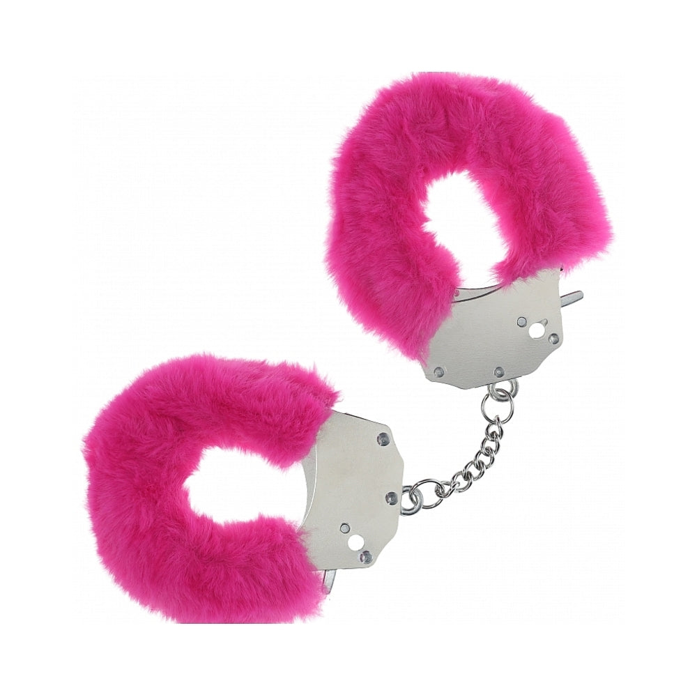 Ouch! Heavy-Duty Fluffy Handcuffs Pink – Red Garter